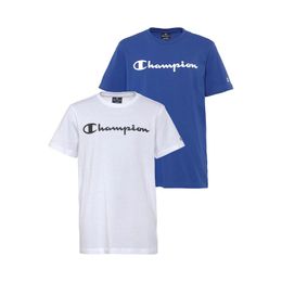 Champion Jungen T-Shirt Packung, 2 Stk. Kurzarm, mit Logoschriftzug, aus Baumwolle und Polyester blau XXL (176)