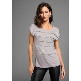 Laura Scott Damen T-Shirt figurumspielende Passform, Rundhalsausschnitt grau 34