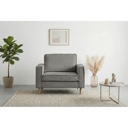 Home Affaire Loveseat &raquo;Pinto Skandi 105 cm, Chenille, Struktur&laquo; mit Keder, Massivholzf&uuml;&szlig;e Eiche ger&auml;uchert 100% Polyester