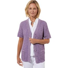 CR&Eacute;ATION L Damen Ajourstrickjacke mit Taschen, aufgesetzt lila-ecru-meliert Gr&ouml;&szlig;e 54
