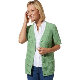 CR&Eacute;ATION L Damen Ajourstrickjacke mit Taschen, aufgesetzt apfel-ecru-meliert Gr&ouml;&szlig;e 44