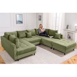 Riess Ambiente Moderne XXL Wohnlandschaft KENT 305cm gr&uuml;n Cord Bigsofa inkl. Hocker Federkern Riess-Ambiente Wohnzimmer