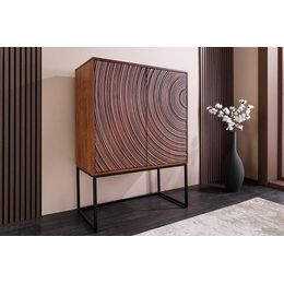 Riess Ambiente Design Highboard ORBIT 120cm braun Mangoholz mit 3D-Front schwarz Metall Riess-Ambiente Asiatisch Industrie & Loft Rustikal