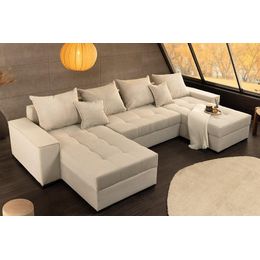 Riess Ambiente XXL Wohnlandschaft LODGE 315cm champagner beige Cord Sofa mit Schlaffunktion Riess-Ambiente U-Form Wohnzimmer Modern Skandinavisch