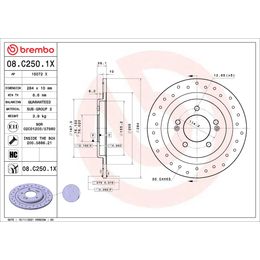 Brembo Bremsscheibe 08.C250.1X hinten rechts links Gelocht 284mm f&uuml;r HYUNDAI KIA 58411A6200