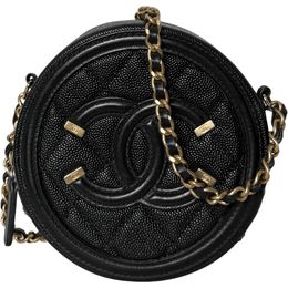 Chanel Hobo Bags - Chanel Runde CC Filigree Clutch aus Kaviarleder Sc - Gr. unisize - in Schwarz - f&uuml;r Damen