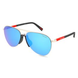 Prada Linea Rossa Sunglasses Prada Linea Rossa 0PS 53ZS | Herren-Sonnenbrille | Fassung: Vollrand, Pilot, Metall, Silber | Glasfarbe: Gr&uuml;n Spiegel Blau