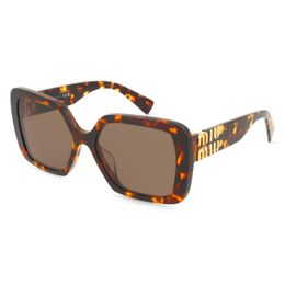 Miu Miu MU10YS | Damen-Sonnenbrille | Fassung: Vollrand, Quadratisch, Acetat, Gelb Havanna | Glasfarbe: Braun