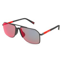 Prada Linea Rossa Sunglasses Prada Linea Rossa 0PS B51S | Herren-Sonnenbrille | Fassung: Vollrand, Pilot, Metall, Schwarz Matt | Glasfarbe: Grau Spiegel Blau