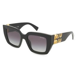 Miu Miu 0MU B05S | Damen-Sonnenbrille | Fassung: Vollrand, Quadratisch, Acetat, Schwarz | Glasfarbe: Grau Verlaufend