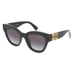 Miu Miu MU01YS | Damen-Sonnenbrille | Fassung: Vollrand, Quadratisch, Acetat, Schwarz | Glasfarbe: Grau Verlaufend