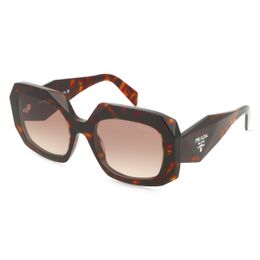 Prada 0PR B23S | Damen-Sonnenbrille | Fassung: Vollrand, Quadratisch, Acetat, Braun Orange | Glasfarbe: Braun Verlaufend