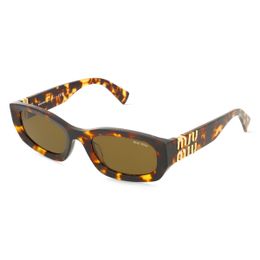Miu Miu 0MU B04S | Damen-Sonnenbrille | Fassung: Vollrand, Quadratisch, Acetat, Havanna Gelb | Glasfarbe: Braun