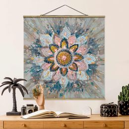 Bilderwelten Stoffbild mit Posterleisten Farbenfrohes Mandala in Acryl