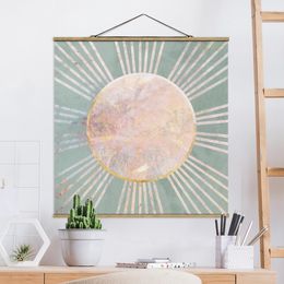Stoffbild mit Posterleisten Abstrakte Sonne Rose und Mint