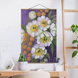Stoffbild mit Posterleisten Gemaltes Bouquet mit Erdbeeren