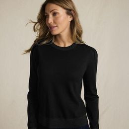 LANDS' END Merino-Pullover mit Lurex-Ausschnitt, Damen,  Schwarz, Wolle, by Lands' End