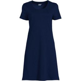 LANDS' END Knielanges Kurzarm-Nachthemd aus Baumwolle, Damen,  Blau, Baumwolle, by Lands' End