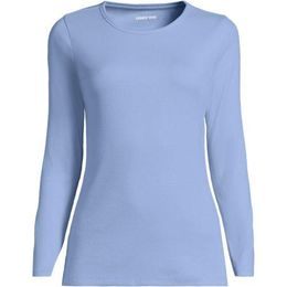 LANDS' END Langarmshirt aus mikrofeinem Baumwollripp, Damen,  Blau, Baumwolle/Elasthan, by Lands' End