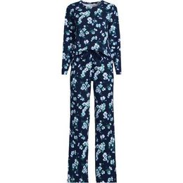 LANDS' END Gemustertes Pyjama-Set aus Baumwoll-Jersey, Damen,  Blau, Elasthan/Baumwoll-Mischung, by Lands' End