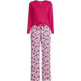LANDS' END Gemustertes Pyjama-Set aus Baumwoll-Jersey, Damen,  Pink, Elasthan/Baumwoll-Mischung, by Lands' End
