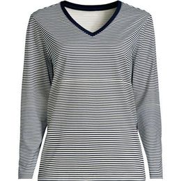 LANDS' END Supima&reg; Langarm-Shirt mit V-Ausschnitt, Damen,  Blau, Baumwolle, by Lands' End