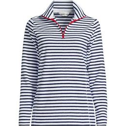 LANDS' END Gemusterter Fleece-Pullover mit Rei&szlig;verschluss, Damen,  Wei&szlig;, Polyester, by Lands' End