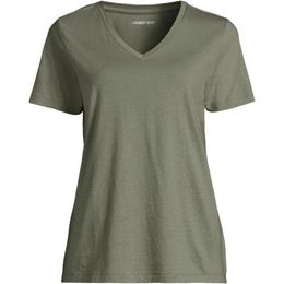 LANDS' END Supima Kurzarm-Shirt mit V-Ausschnitt, Damen,  Gr&uuml;n, Baumwolle, by Lands' End
