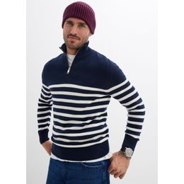 bonprix Troyer-Pullover aus weichem Baumwollmix, blau, mit Baumwolle