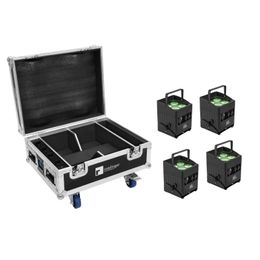 Eurolite Set 4x AKKU IP UP-4 QCL Spot QuickDMX MK2 + Flightcase mit Rollen und Ladefunktion