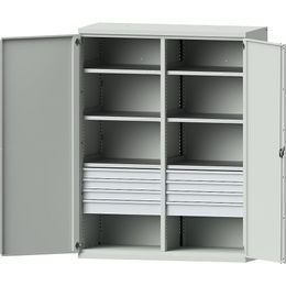 eurokraft pro Schwerlastschrank JUMBO aus Stahlblech, 6 Fachb&ouml;den, Schubladen 6 x 90 mm, 2 x 120 mm hoch, lichtgrau/lichtgrau