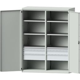 eurokraft pro Schwerlastschrank JUMBO aus Stahlblech, 6 Fachb&ouml;den, Schubladen 2 x 60 mm, 2 x 120 mm, 2 x 180 mm hoch, lichtgrau/lichtgrau