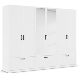 Dreht&uuml;renschrank Rauch "Kleiderschrank Schrank Garderobe W&auml;scheschrank BARI mit Spiegel", wei&szlig; (alpinwei&szlig;), B:270cm H:210cm T:54cm, Holzwerkstoff, Schr&auml;nke, Dreht&uuml;renschrank, mit Schubk&auml;sten und modernem Griff in Graumetallic MADE IN GERMANY