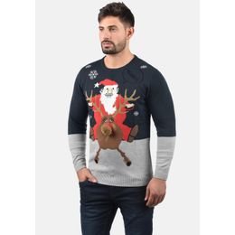 Strickpullover Blend "BHRudolph", Jungen, Gr. XXL, blau (schwarz navy, santa), Feinstrick, 100% Polyacryl, regular fit, ohne Ausschnitt, eingesetzt, Pullover Strickpullover, Strickpullover mit Weihnachtsmotiv