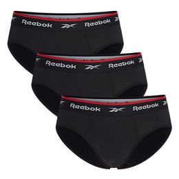 Slip Reebok "WIGGINS", Herren, Gr. XL (7), schwarz, Obermaterial: 92% Polyester, 8% Elasthan, bedruckt, unifarben, eng, Unterhosen Slip, basic, bequem, atmungsaktiv, mit Logo, breiter Bund