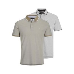 Jack & Jones Poloshirt JACK & JONES "JJEPAULOS Slim Fit, sportlich-elegant, mit Stickerei und Knopfleiste", Herren, Gr. XS, beige (crockery), Jersey, Obermaterial: 100% Baumwolle, unifarben mit Farbeinsatz, slim fit normal, ohne Ausschnitt, Shirts, Baumwolle, slim fit