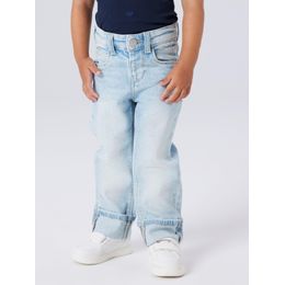 Straight-Jeans name it "NMFROSE STRAIGHT FOLD JEANS 4224-AZ NOOS", M&auml;dchen, Gr. 104, N-Gr, light blau denim, Denim/Jeans, Obermaterial: 99% Baumwolle, 1% Elasthan, unifarben, straight fit lang, Jeans Straight-Jeans