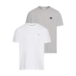 T-Shirt Calvin Klein Jeans "SS BADGE TEE 2 PACK", Jungen, Gr. XXL, wei&szlig; (hellwei&szlig;, formal gray), Single Jersey, Obermaterial: 100% Baumwolle, klassisch normal, Rundhals, eingesetzt abgesteppte Kante, Shirts T-Shirt, Mit Rundhalsausschnitt