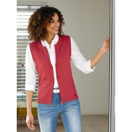 Strickweste Casual Looks, Damen, Gr. 42, rot (korallenrot), 50% Baumwolle, 50% Polyacryl, unifarben, Westen Strickweste