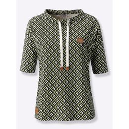 WITT Damen Sweatshirt im Druckmuster, pistazie-schwarz-gemustert, Gr&ouml;&szlig;e 40