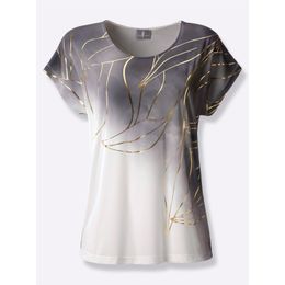 WITT Damen Print-Shirt mit Foliendruck, hellgrau-schwarz-bedruckt, Gr&ouml;&szlig;e 40
