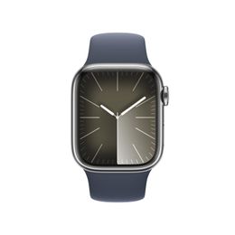 Apple Watch Series 9 (GPS + Cellular) 45mm Edelstahlgeh&auml;use silber, Sportband Sturmblau S/M