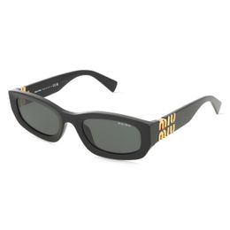 Miu Miu 0MU B04S | Damen-Sonnenbrille | Fassung: Vollrand, Geometrisch, Acetat, Schwarz | Glasfarbe: Grau