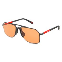 Prada Linea Rossa Sunglasses Prada Linea Rossa 0PS B51S | Herren-Sonnenbrille | Fassung: Vollrand, Pilot, Metall, Schwarz Matt | Glasfarbe: Orange