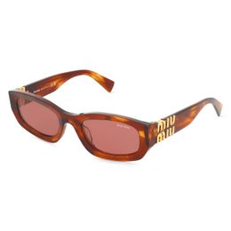 Miu Miu 0MU B04S | Damen-Sonnenbrille | Fassung: Vollrand, Quadratisch, Acetat, Havanna | Glasfarbe: Violett