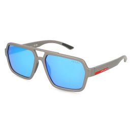 Prada Linea Rossa Sunglasses Prada Linea Rossa 0PS A06S | Herren-Sonnenbrille | Fassung: Vollrand, Pilot, Kunststoff, Grau Silber | Glasfarbe: Gr&uuml;n Spiegel Blau