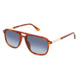 Police SPLR78 | Herren-Sonnenbrille | Fassung: Vollrand, Quadratisch, Kunststoff, Gelb Havanna | Glasfarbe: Blau Verlaufend