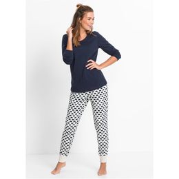 bonprix Pyjama mit Bio-Baumwolle, blau, mit Baumwolle