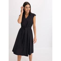 bonprix Blusenkleid mit Bindeg&uuml;rtel, schwarz, Gr.44, elegantes Blusenkleid mit Bindeg&uuml;rtel, 97% Baumwolle