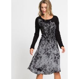 bonprix Ausgestelltes Jacquard-Strickkleid, schwarz